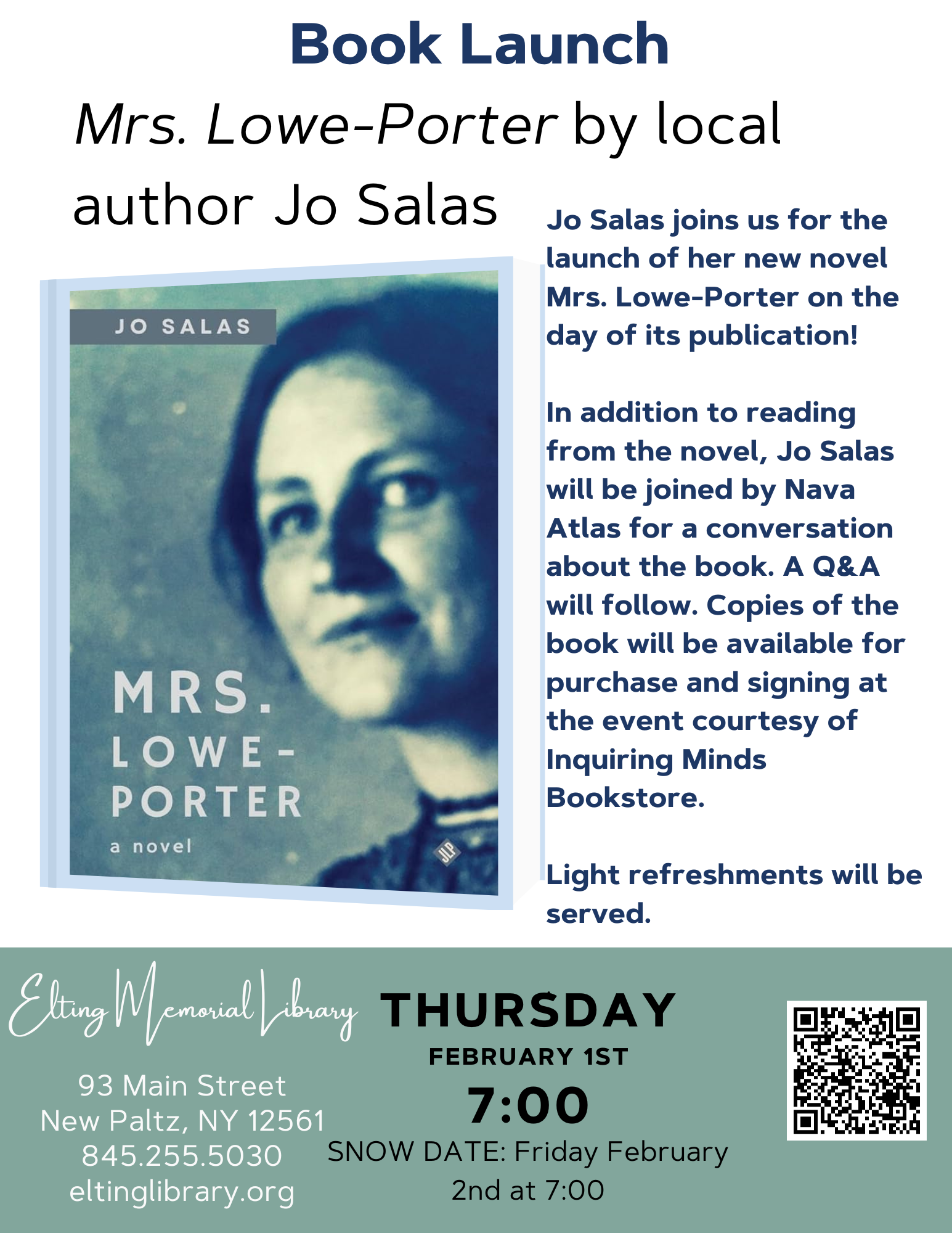 Mrs. Lowe Porter: Local Author Jo Salas Book Launch - Thursday, February 1, 2024, 7:00 PM ...